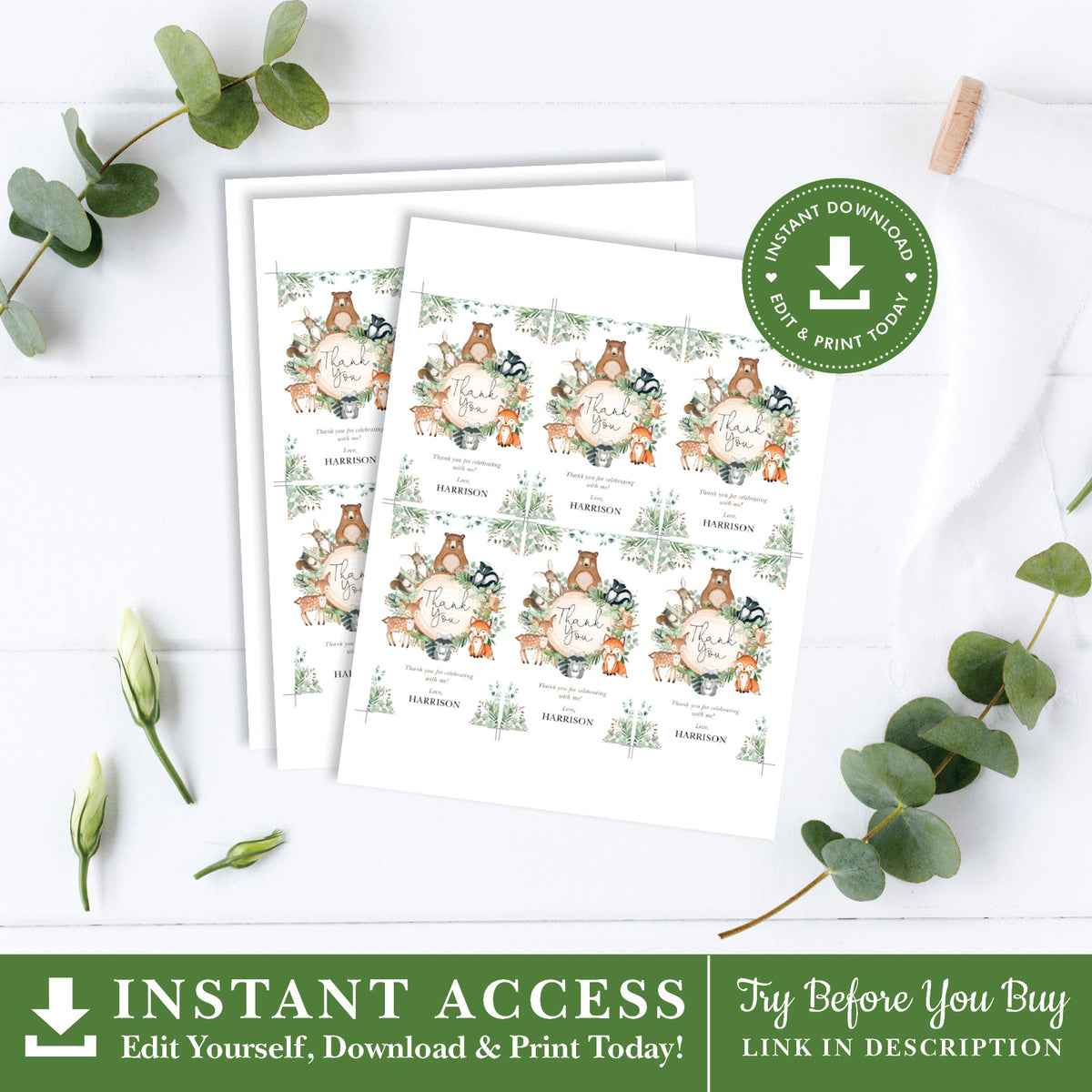 Woodland Animals Favor Tags – Blue Bunny Paper