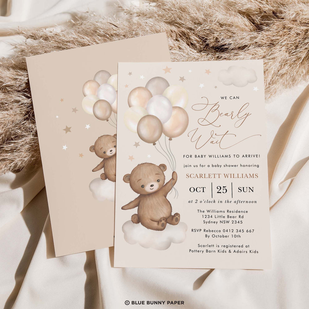 We Can Bearly Wait Invitations – Blue Bunny Paper