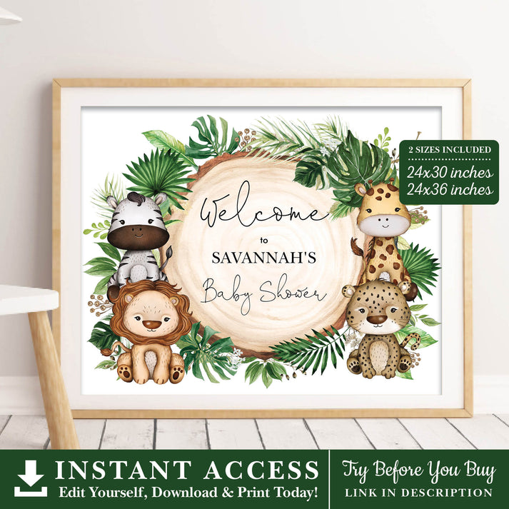 Printable Jungle Animals Party Welcome Backdrop Sign – Blue Bunny Paper